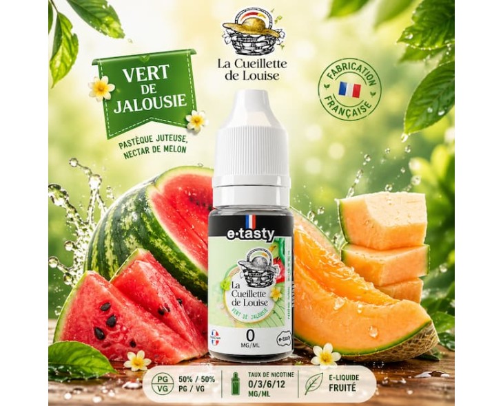 E-liquide Vert de Jalousie 10ml Pastèque Melon 50/50 Taux 0 mg